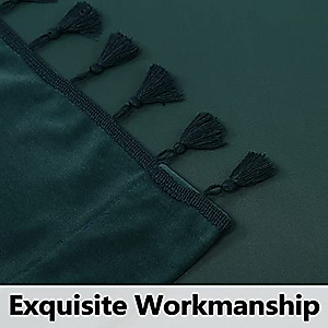 GAOMON Blackout Curtains 63 Inch Length Soft Luxury Velvet Curtains with Tassels Bedroom Decor Thermal Insulated Rod Pocket Blackout Long Curtains Living Room Blackish Green 42''Wx63''L, 2 Panels