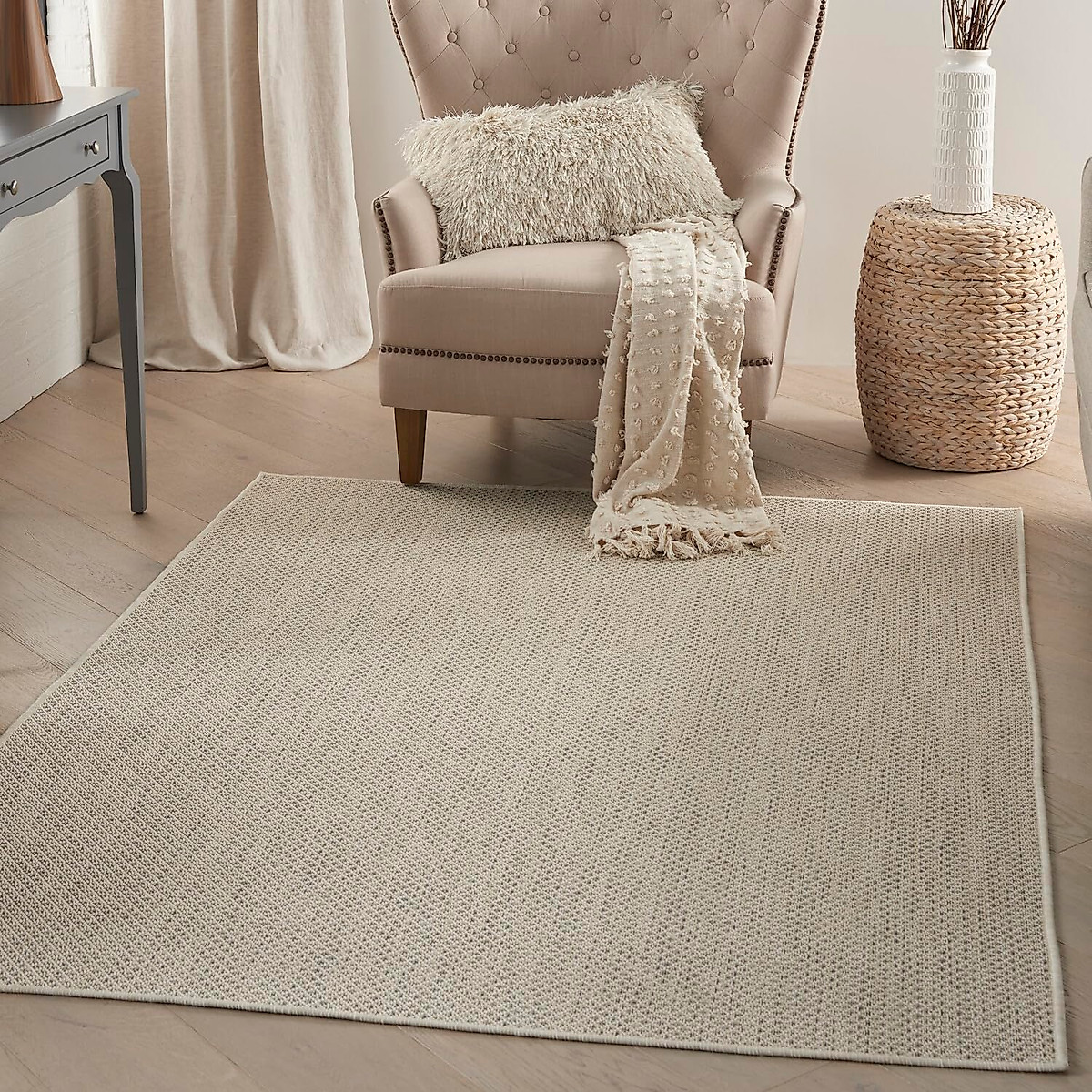 Nourison Courtyard Indoor/Outdoor Ivory Silver 5' x 7' Area Rug, Geometric, Easy Cleaning, Non Shedding, Bed Room, Living Room, Dining Room, Deck, Patio, Backyard (5x7)