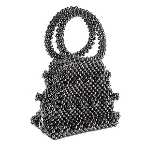 YUSHINY Women Acrylic Beaded Ladder Evening HandBag Box with Zipper Closure for Wedding Party (Black)