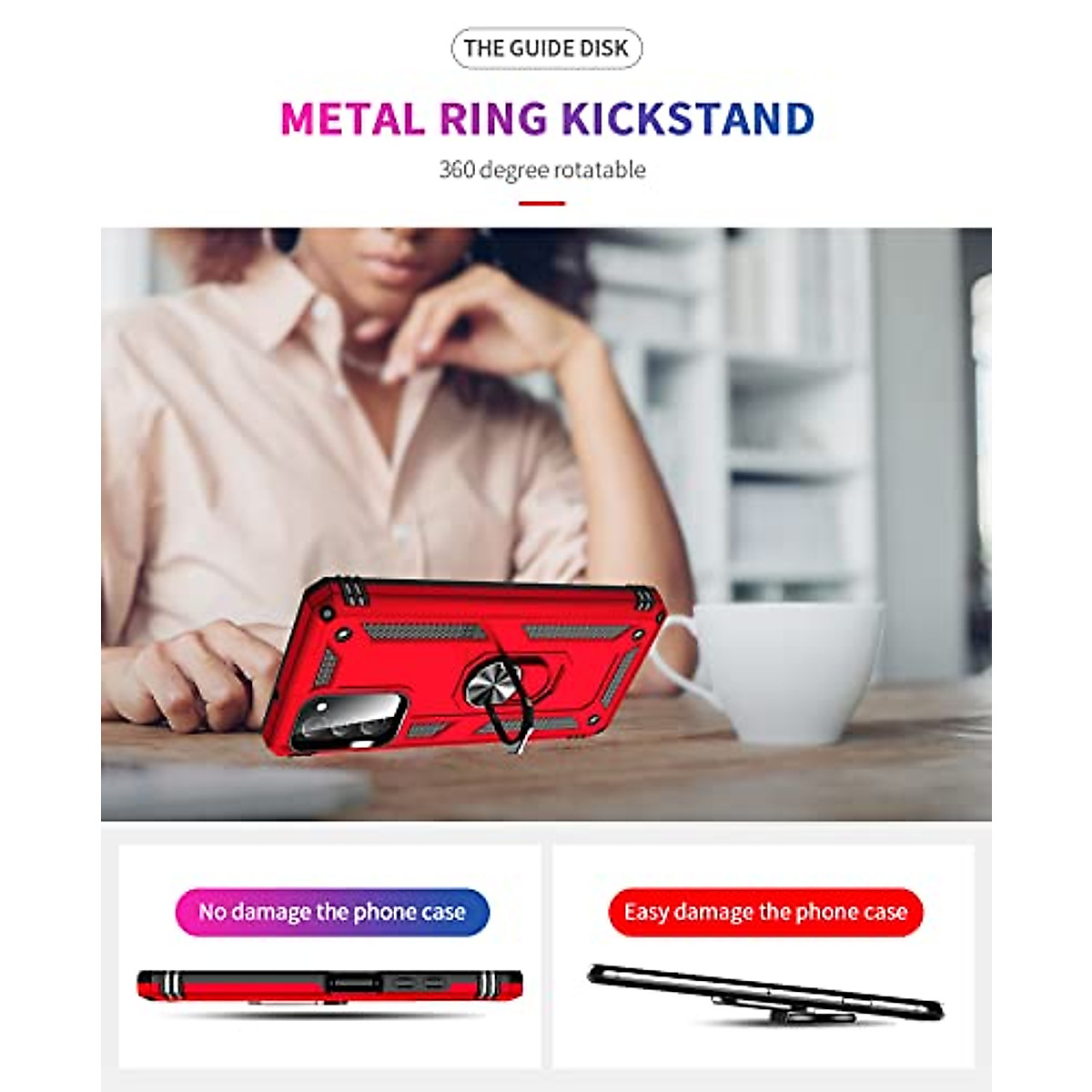 SunRemex for Samsung Galaxy A03S Case with Tempered Glass Screen Protector, Samsung A03S Case Kickstand [Military Grade] 16ft.Drop Tested Protective Cover for Samsung Galaxy A03S (A03S_Red)