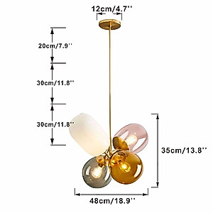 KCO Lighting Modern Colorful Pendant Light Gold Globe Pendant Lighting Stained Glass Balloon Chandelier Light Fixture Colored Glass Pendant Lights Kitchen Island for Kids Room