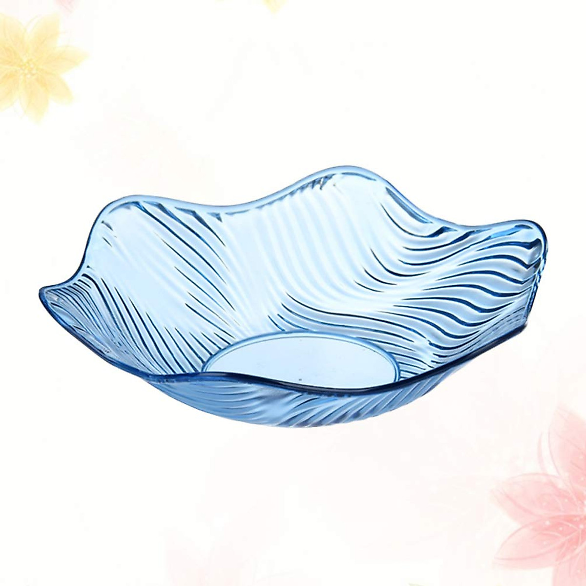 Hemoton Serving Bowl Platter Fruit Holder Bowl Clear Salad Bowl for Home Party Chips Candy Snack Flower Pattern Wave Edged 25.8cm (Blue)