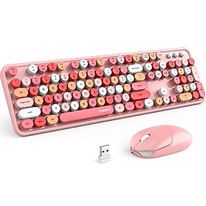 MOFII Wireless Keyboard and Mouse Combo, Pink Keyboard, 2.4GHz Retro Full Size with Number Pad & Cute Wireless Mouse for Computer PC Laptop Notebook Mac Windows XP/7/8/10 (Pink-Colorful)