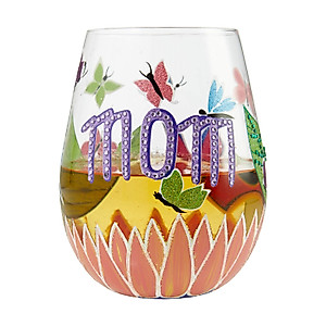 Enesco Designs by Lolita Mom You Helped Me Fly Hand-Painted Artisan Stemless Wine Glass, 1 Count (Pack of 1), Multicolor