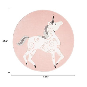 SAFAVIEH Carousel Kids Collection Area Rug - 5'3" Round, Pink & Ivory, Non-Shedding & Easy Care, Ideal for High Traffic Areas for Boys & Girls in Playroom, Nursery, Bedroom (CRK163P)