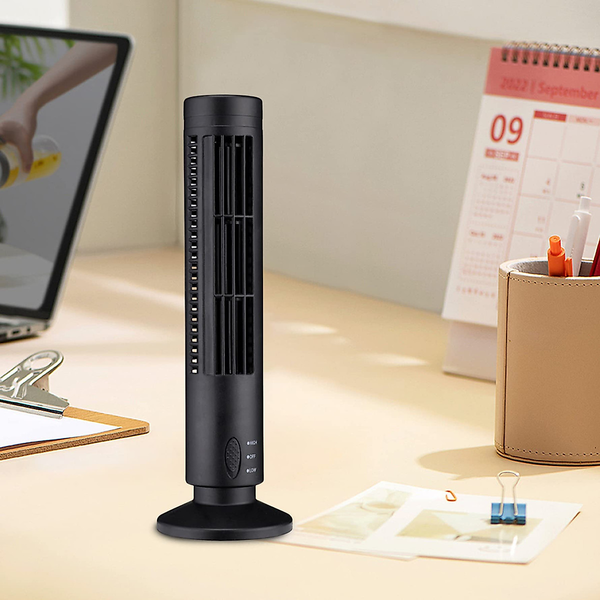 KUYYFDS Desk Fan, Tower Fan Oscillating Floor Fan Bladeless Cooling Fan Portable Vertical Conditioner for Office Home Black