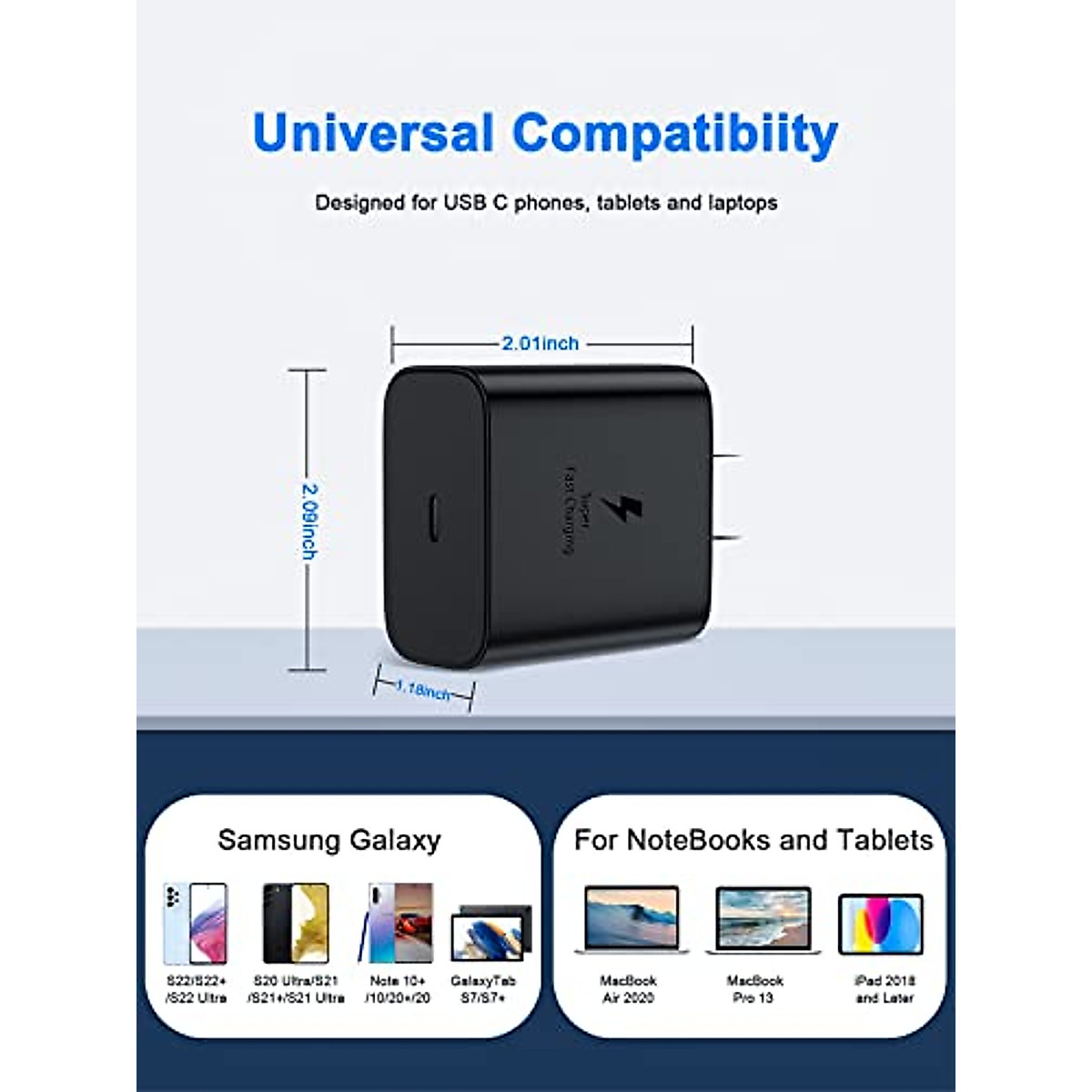 45W USB-C Samsung Super Fast Charger Type C for Samsung Galaxy S23/S23+/S22 Ultra/S22+/S22/S21 Ultra/S21+/S21/S20/Note 20/10+/S7/S7+/S8/S8+,Galaxy Tab and More(6ft Cable Included)