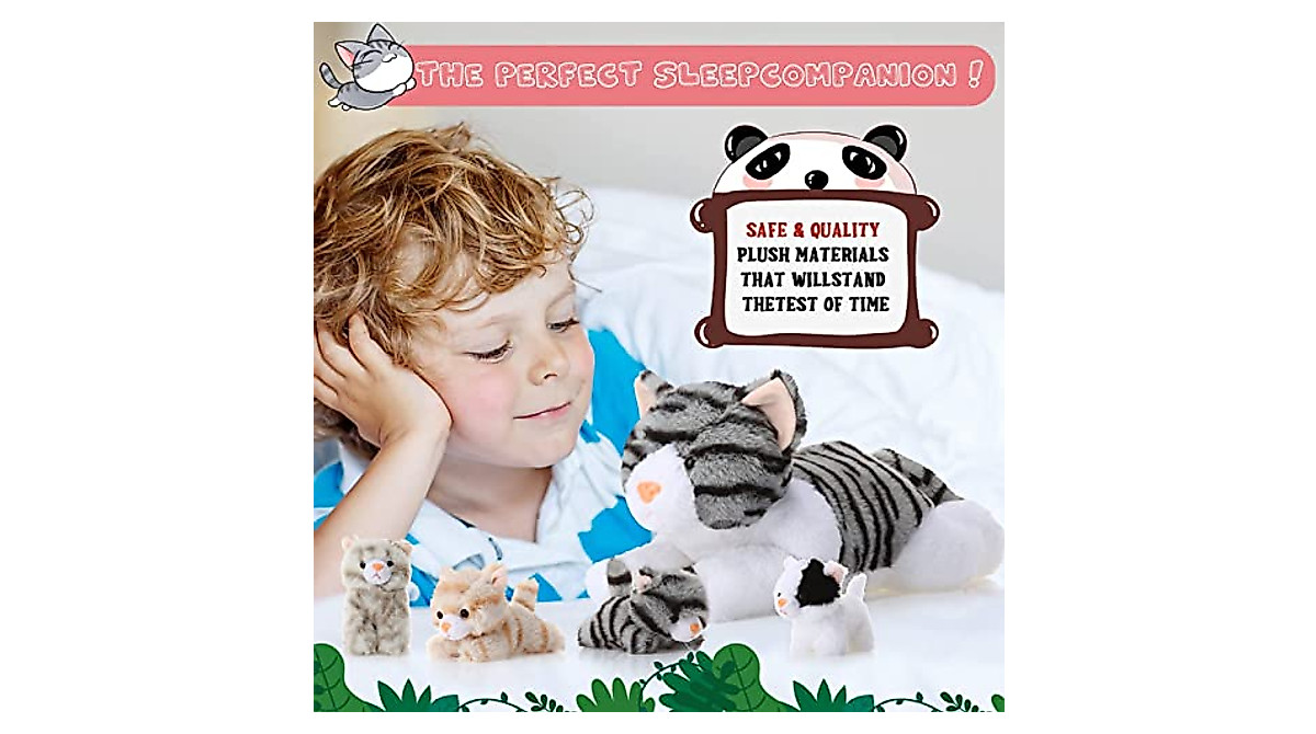 Skylety 5 Pieces Stuffed Animal Plush Cat Set Include Large Soft Cuddly ...