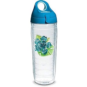 Tervis Tropical Hibiscus Collection Made in USA Double Walled Insulated Tumbler Travel Cup Keeps Drinks Cold & Hot, 24oz Water Bottle, Island Hibiscus Teal