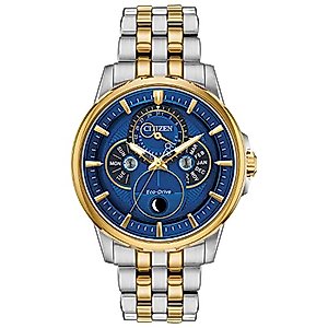 Citizen Men's Classic Calendrier Eco-Drive Watch, Moonphase Indicator, Month, Day and Date, Two Tone/Blue Dial
