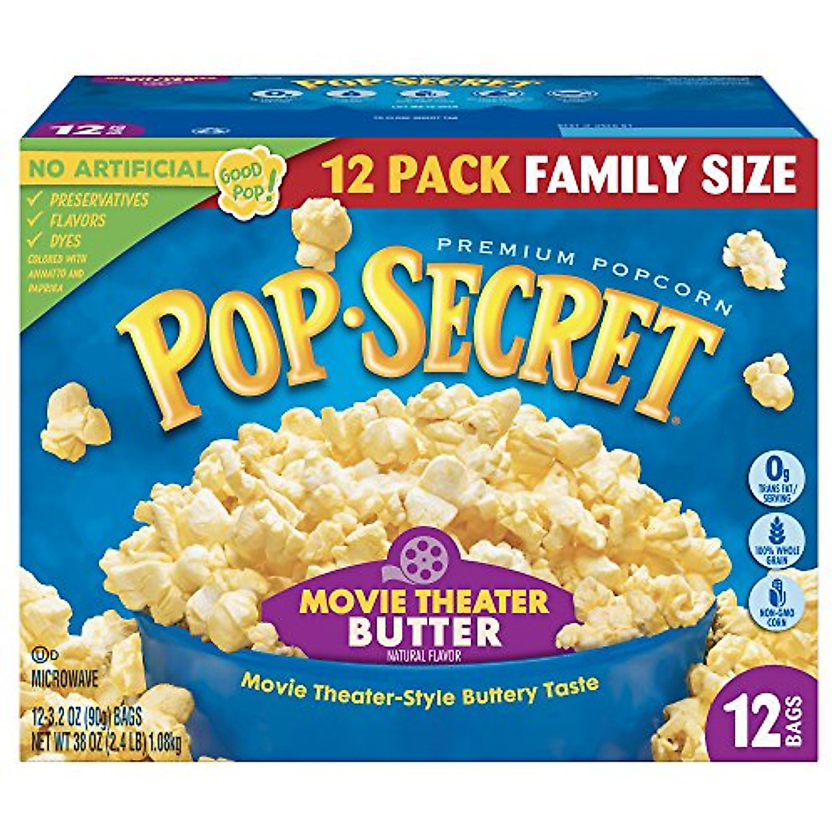 Pop Secret Popcorn, Movie Theater Butter, 3.2 Ounce Microwave Bags, 12 Count Box (Pack of 4)
