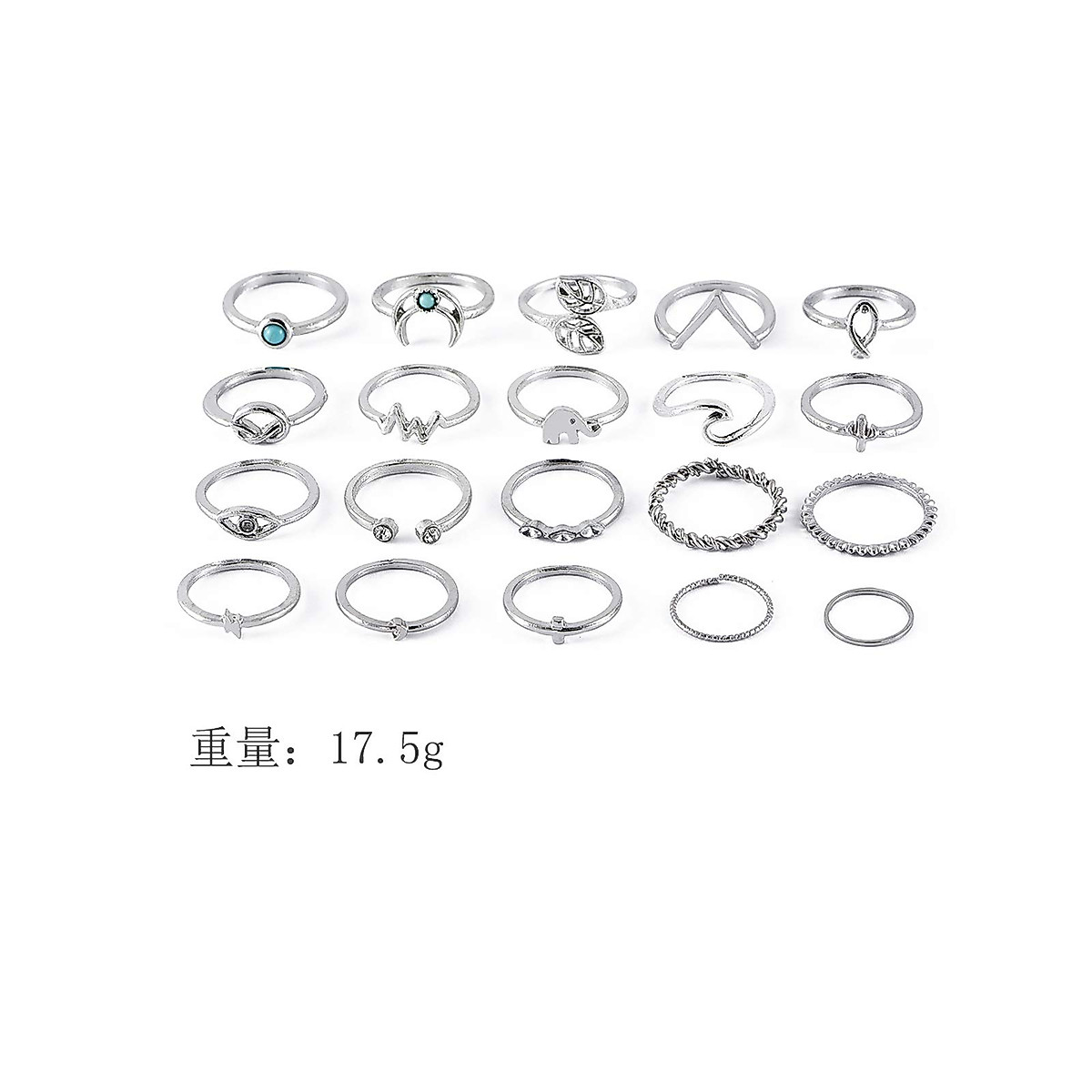 FUTIMELY 19PCS Boho Turquoise Knuckle Stacking Rings for Women Vintage Stackable Star Moon Wave Peak Sea Rhinestone Joint Midi Finger Rings Set (F:20Pcs)