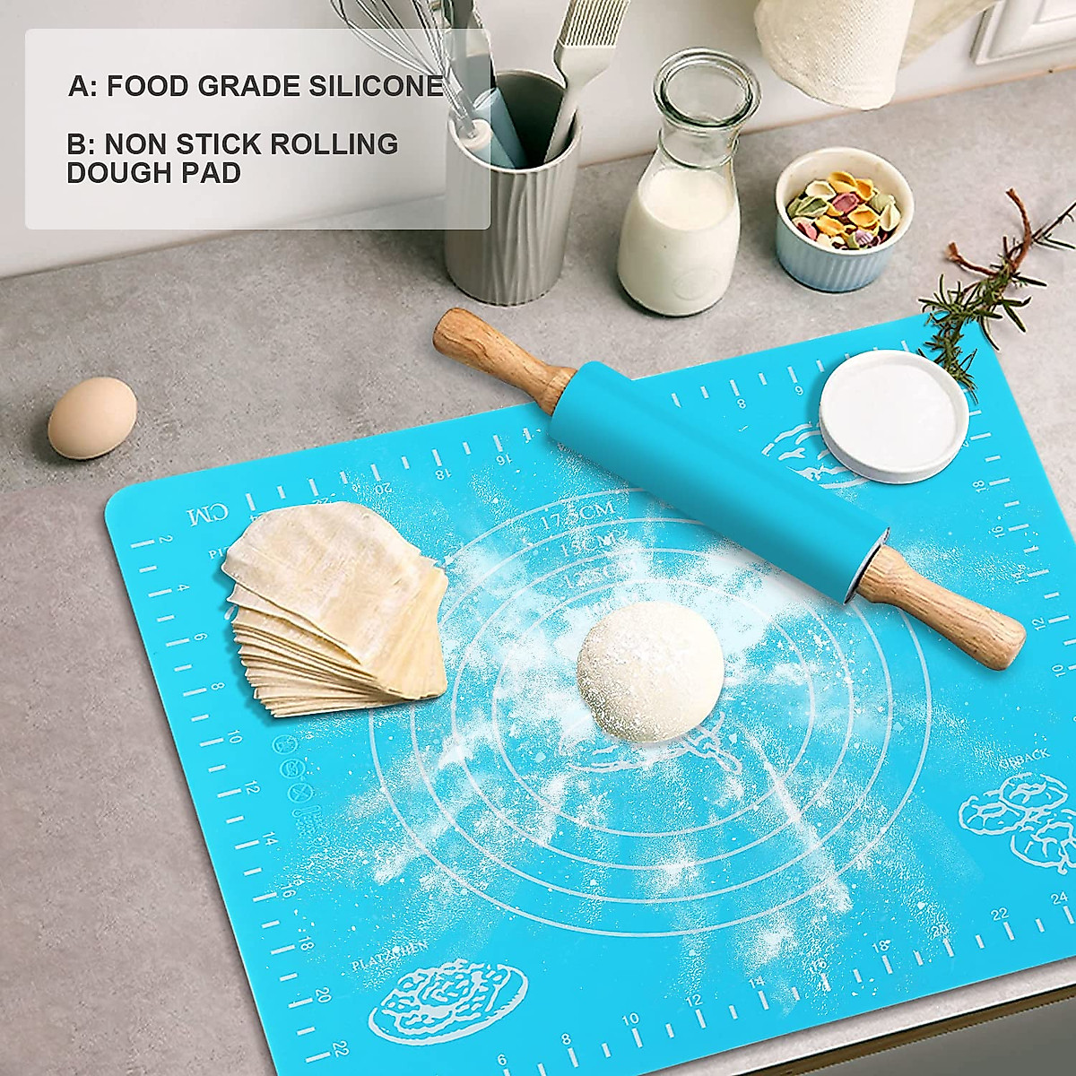 Silicone Baking Mat Non Slip Pastry Mat, Baking Mat 11" x 10'' for Counter, Oven Liner, Pie Crust, Reusable Fondant Mat Extra Thick with Measurement