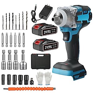 Jadeshay 21V Brushless Impact Wrench, Cordless Electric Screwdriver, Rechargeable Drill Driver with US Plug, 1/2” Drive