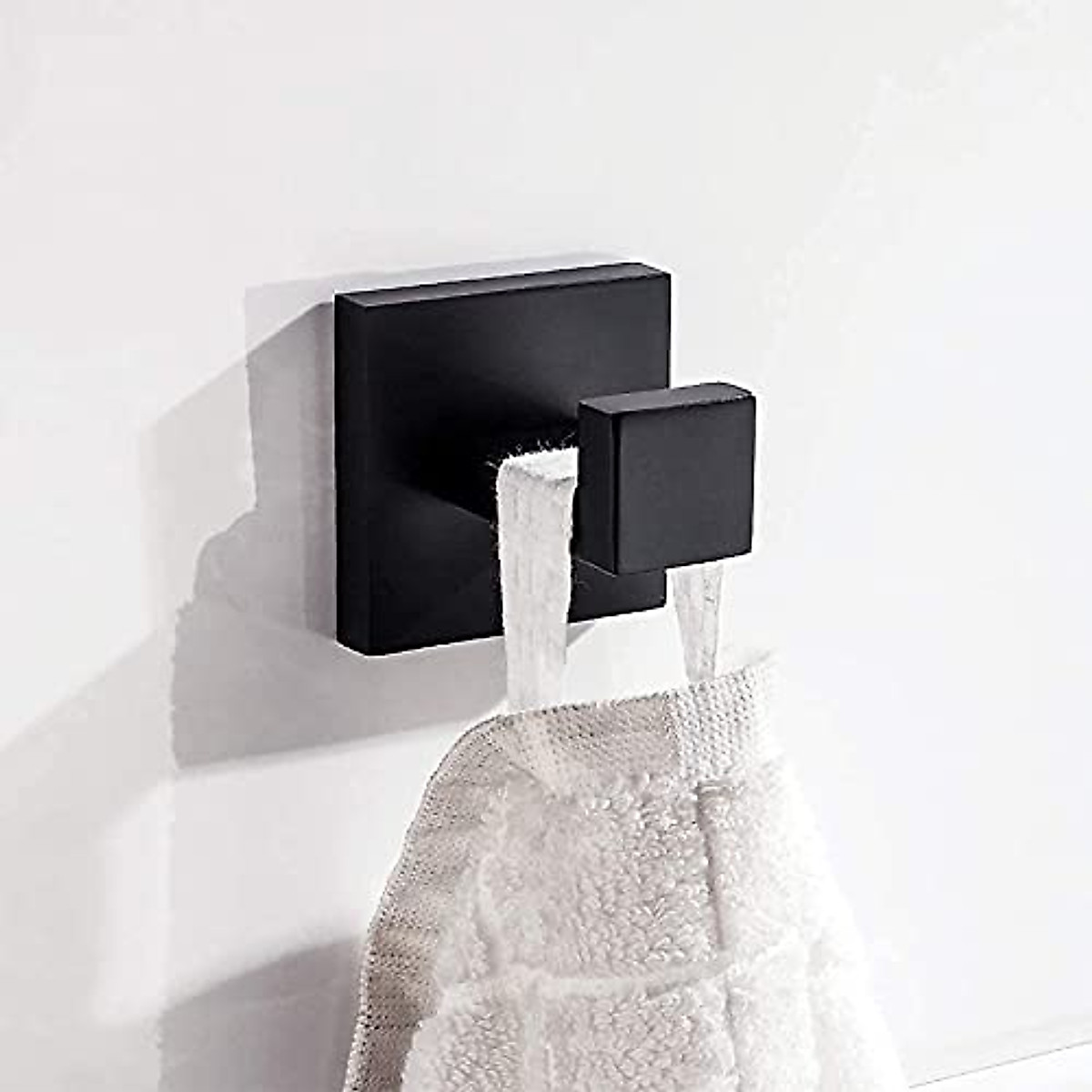 Nolimas Matte Black Bathroom Hardware Set 3 Pieces SUS304 Stainless Steel Square Wall Mounted Set Including Robe Towel Hooks,Toilet Paper Holder with Shelf, Bathroom Accessories Kit