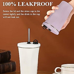 FRAGSCEN Insulated Tumbler with Lid and Straw, 20 OZ Stainless Steel Tumbler with Screw Lid, Iced Coffee Cup, Double Wall Vacuum Tumblers, Leakproof Water Bottle Travel Mug, Purple