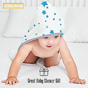 CORAL DOCK 3 Pack Baby Hooded Bath Towel Sets, Ultra Absorbent Baby Essentials Item for Newborn Boy Girl, Baby Bath Shower Towel Gifts for Infant and Toddler - Blue Star Crown