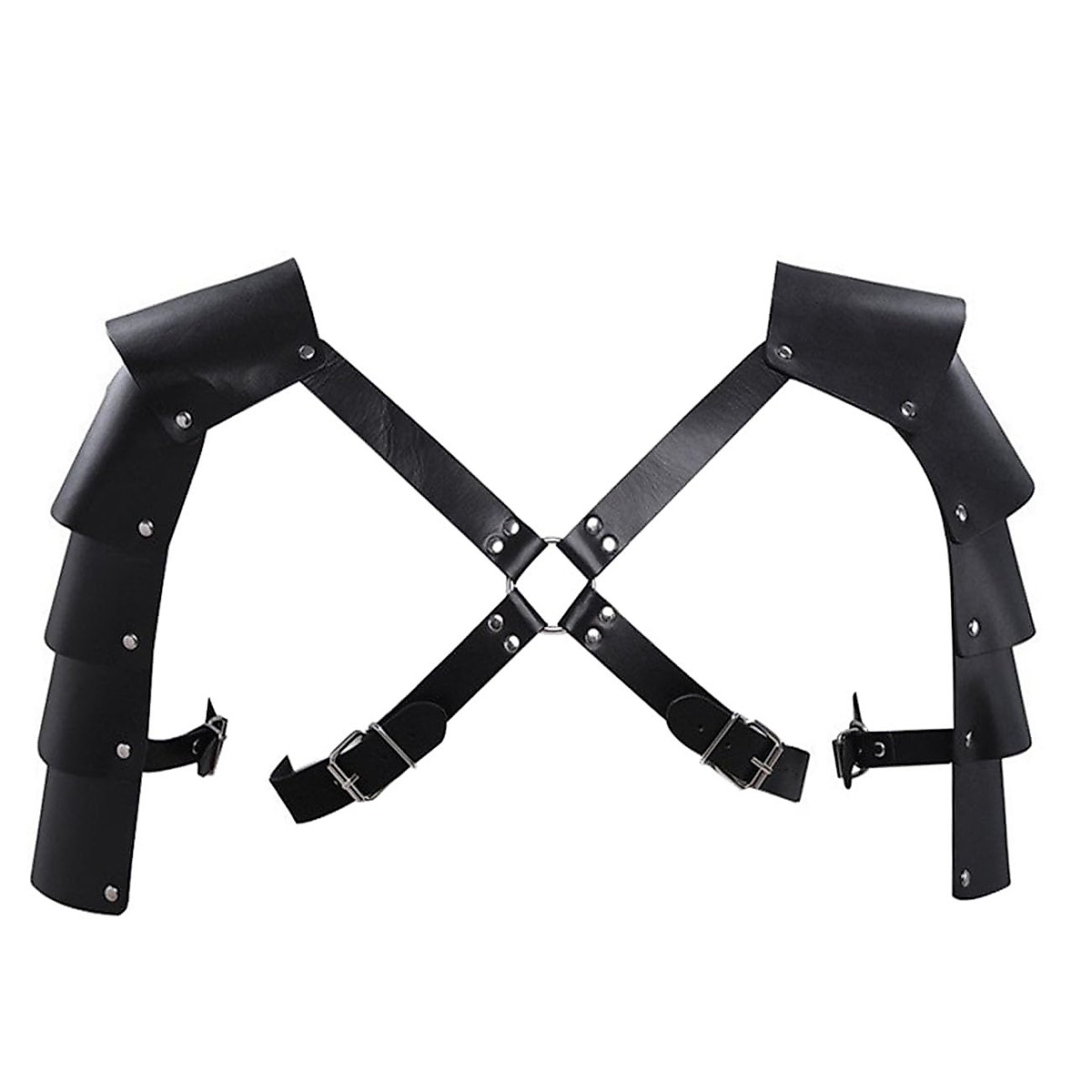 Men's Black Faux Leather Body Chest Harness Adjustable Shoulder Armors Buckles Steampunk Medieval Gothic Knight Armor