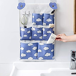 Gospelle Wall Hanging Storage Bag,Over The Door Organizer Pocket ,Premium Linen Fabric Pouches for Closet,Living Room,Bedroom,Bathroom (Blue Sky White Clouds)