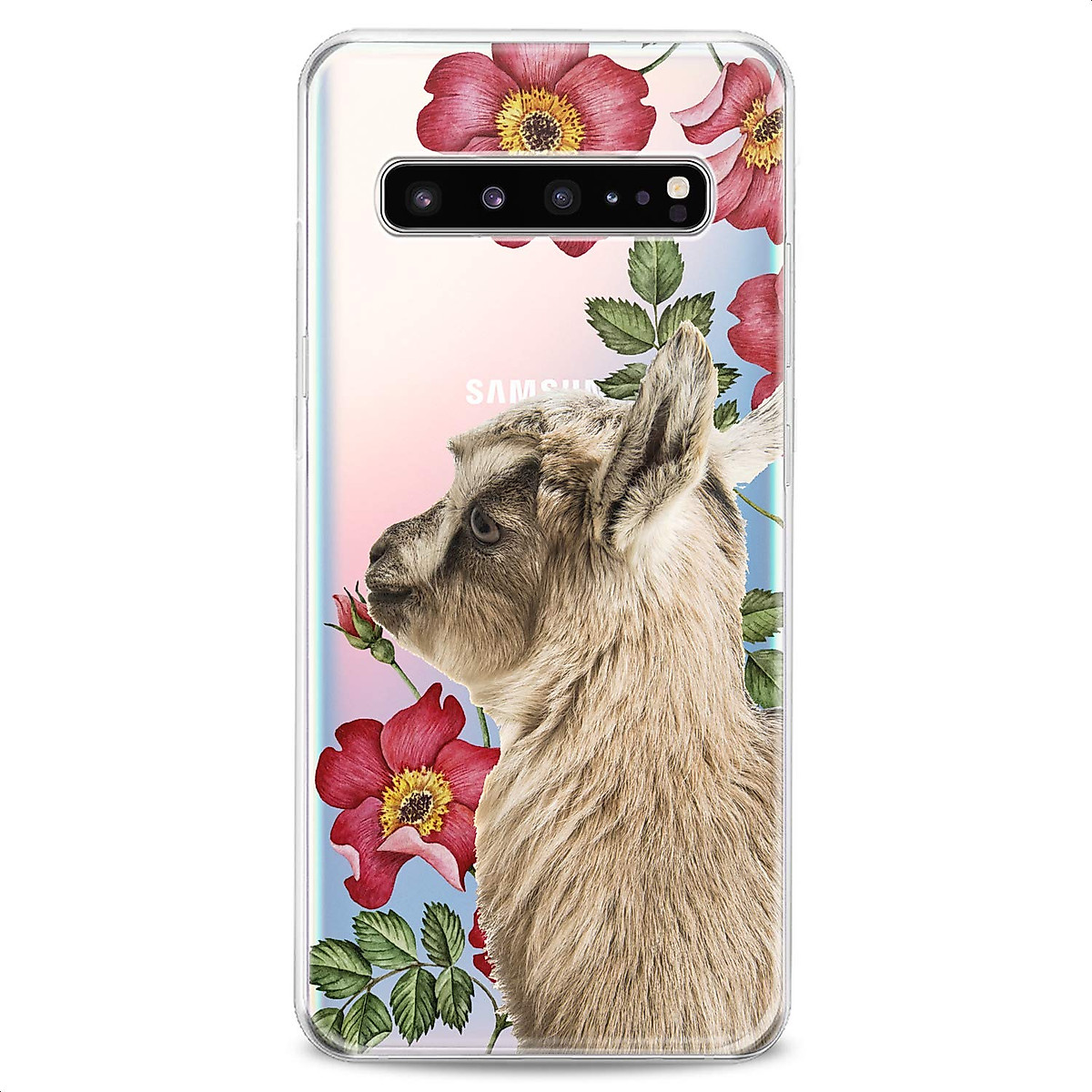 Cavka Case Compatible with Samsung S24 S23 S22 Plus S21 FE Ultra S20+ S10 Note 20 S10e S9 Cute Clear Floral Phone Print Baby Animals Teen Cute Girl Goat Flexible Silicone Slim fit Pet Kawaii Design
