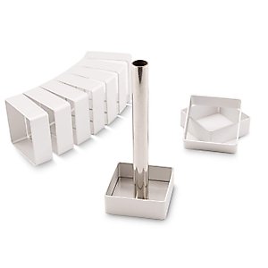 Prettyard Square Shape Aluminium Alloy Pineapple Cake Mold (Small Cake Mold) with Stainless Steel Pusher & Lifter Press Set DIY Dessert Molds Cookie Cutter (10xMolds+1xPress)