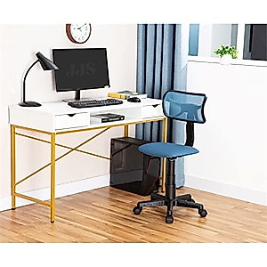 JJS 48' Writing Desk with Drawers, Contemporary Home Office Large Computer Laptop Workstation with Storage, White/Golden