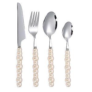 WISELADY Teaspoon Set, 304 Stainless Steel Knife, Fork and Spoon Set, Ceramic Handle Cutlery, Steak Knife, Fork Dessert Spoon, Dinner Spoon Set (Beige,2Sets)