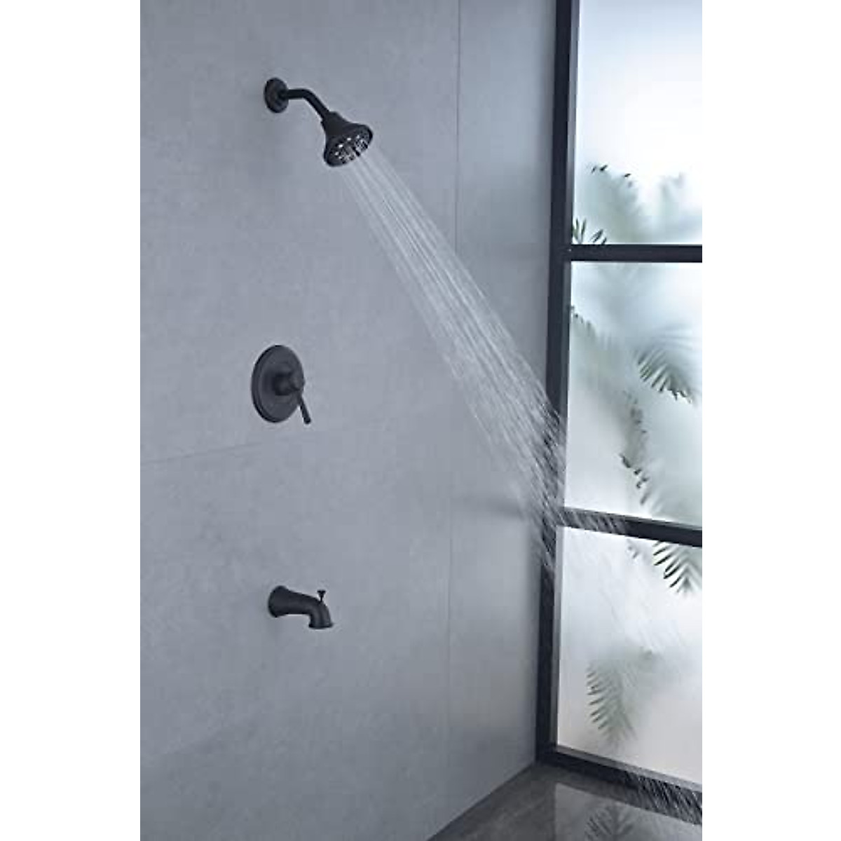 Matte Black Tub Shower Trim Kit Pressure Balance Shower Faucet Set 7 Function Powerful Shower Head with Diverter Bathtub Spout (Brass Rough-In Valve Included)