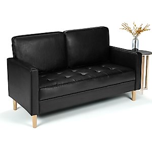 AILEEKISS 57'' Mid-Century Loveseat Faux Leather Sofa Couch with Armrest for Two People Modern 2 Seat Sofa for Living Room (2-Seater, Black)