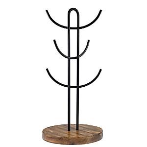 Tribello Coffee Mug Holder for Counter, Coffee Mug Tree Organizer for Kitchen - 6 Cup Holder - Modern Farmhouse Coffee Bar Accessories Steady Mug Tree Stand