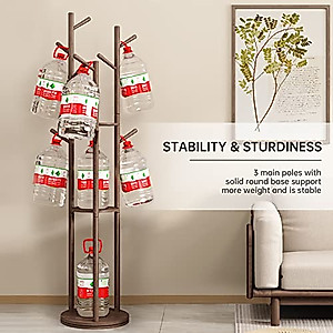 KASLANDI Coat Rack, Rotary Coat Rack Freestanding,FAS Grade Rubber Wood,Coat Rack Stand with 3 Shelves and 9 Hooks, Sturdy and Easy Assembly Wooden Coat Tree (Walnut)