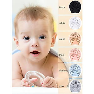 6 Pieces Baby Turbans Baby Hat Headbands Bows Newborn Beanie Nursery Head Wrap Soft Cute Toddler Cap for 0-3 Years Girls Baby (Fresh Colors)
