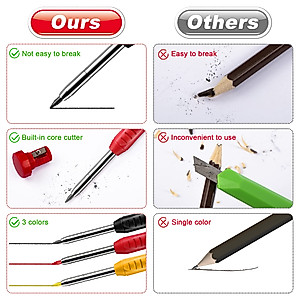 Mechanical Carpenter Pencils Set with Marker Refills and Carbide Scriber Tool, Solid Deep Hole Woodworking Pencils Marker Marking Tools with Built in Sharpener for Architect Construction