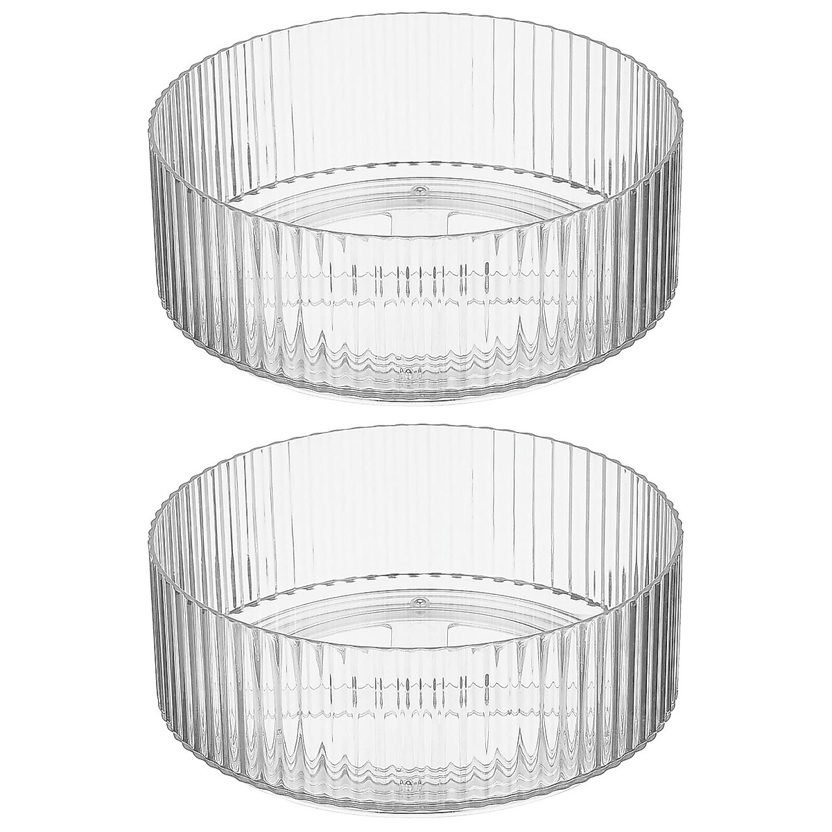 mDesign Fluted Lazy Susan Turntable Plastic Spinner for Kitchen and Bathroom Cabinet, Cupboard, Countertop Organizing, Rotating Organizer for Condiments, Jewelry, Accessories, 9" Round - 2 Pack, Clear