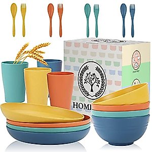 Wheat Straw Dinnerware Sets Unbreakable Cereal Dinnerware Sets Microwave Dishwasher Safe Bowls Cups Plates Set 20PCS Reusable Plates and Bowls Sets for Serving Soup Oatmeal Pasta and Salad
