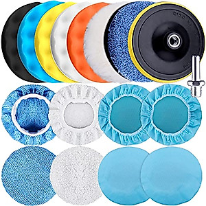 SIQUK 17 Pieces 6 Inch Buffing Pads Foam Polishing Pad Wax Buffer Polish Pads Bonnets Car Polishing Buffing Pad Buffer Attachment for Drill