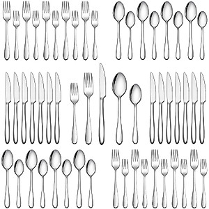 60-Piece Silverware Set, Wildone Stainless Steel Flatware Set Service for 12, Tableware Cutlery Set for Home Kitchen Hotel Restaurant, Mirror Polished, Dishwasher Safe