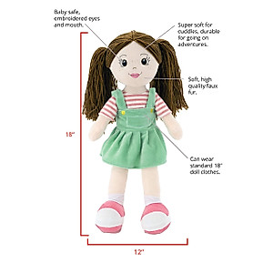 Plushible Soft Baby Doll - 18 Inch Rag Dolls for Girls, Infants & Babies - My First Plush for 1 Year Old - Brown Yarn Hair - Girl Toys - Allie