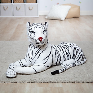 Melissa & Doug Giant Siberian White Tiger - Lifelike Stuffed Animal (over 5 feet long) - Extra Large, Plush Lifesize Tiger For Ages 3+
