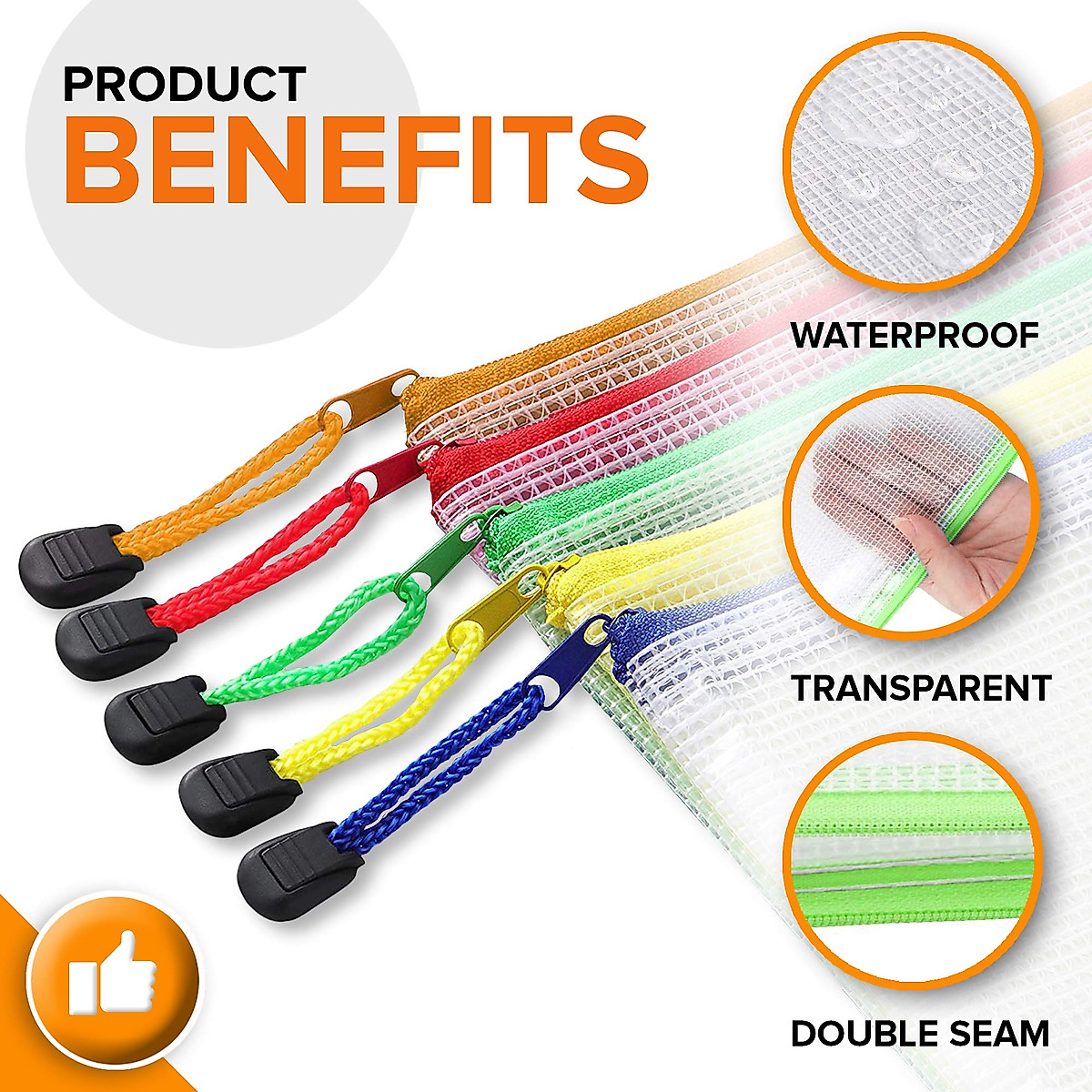 5 Pack Mesh Zipper Pouch Bags A4-13.5x9.5 in Plastic Zipper Pouches for Organizing - Document Bags With Zippers - Letter Size Zippered Pouches - Document Pouch With Zippers