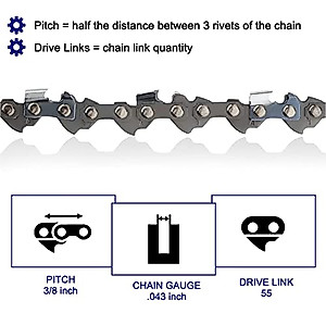 Anzac 3610 005 0055 16 Inch Chainsaw Chain replacement for Stihl MS170 MS180 MS180C MS171 MS181 017 018 61 PMM3 55 16-Inch Bar 0.043 Gauge 55DL 3/8 LP Pitch 2Pack