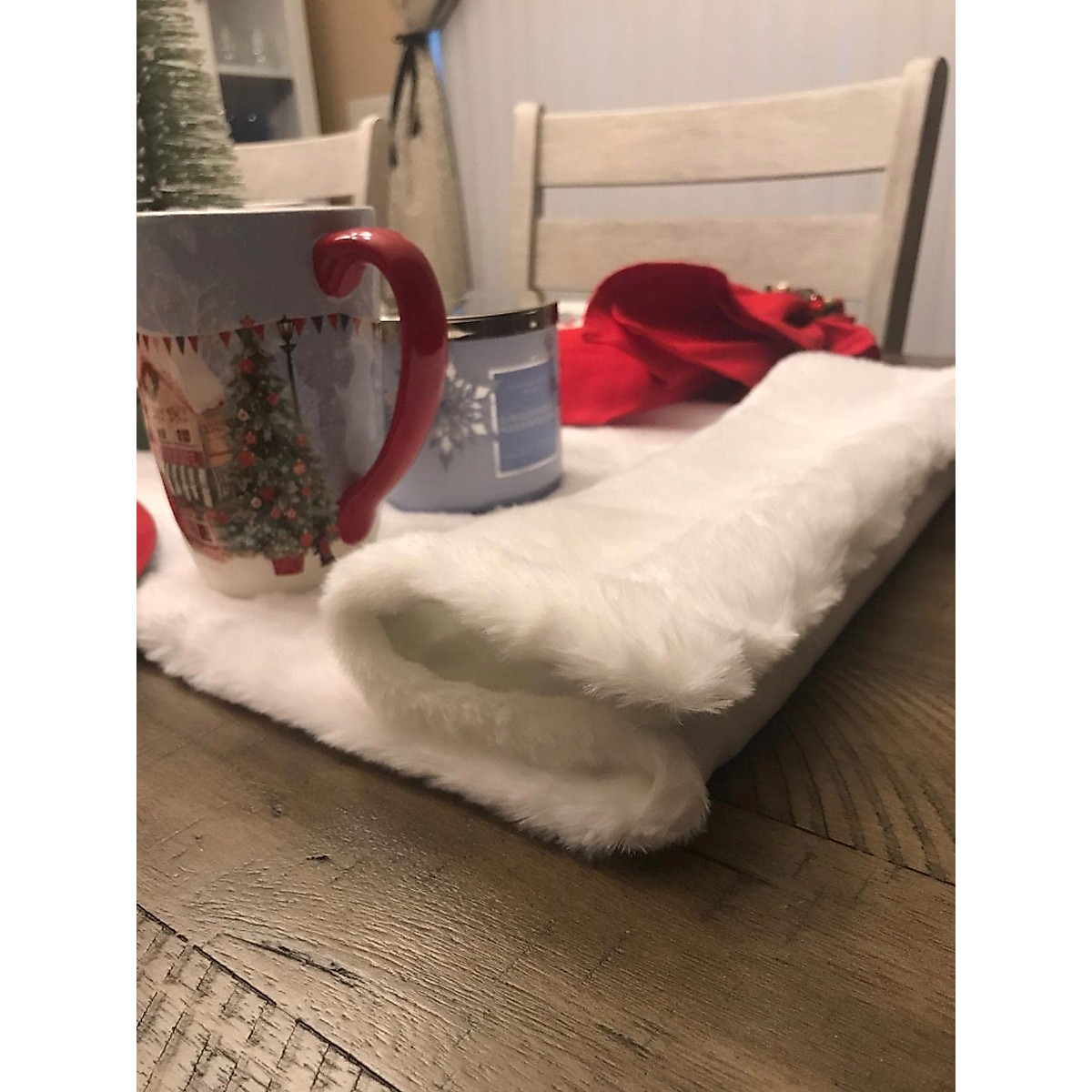 yuboo White Fur Table Runner, Dresser Runner for Bedroom Furniture Fluffy Dresser Top Cover 15 x 108 Inches