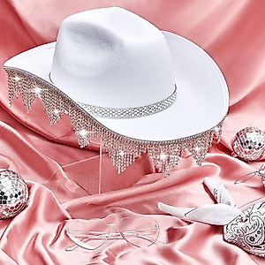 Hercicy Rhinestone Cowboy Hat Glitter Cowboy Hat Sparkly Cowgirl Hat for Concert Birthday Party Beyonce Renaissance(White)