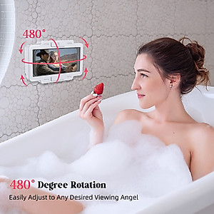 Shower Phone Holder Waterproof 480°Rotation Shower Phone Case Bathroom Wall Mount Phone Holder Adhesive Phone Mount for Shower Wall Mirror Kitchen for iPhone 14 13 12 Pro Max XS XR All 4" - 7" Devices