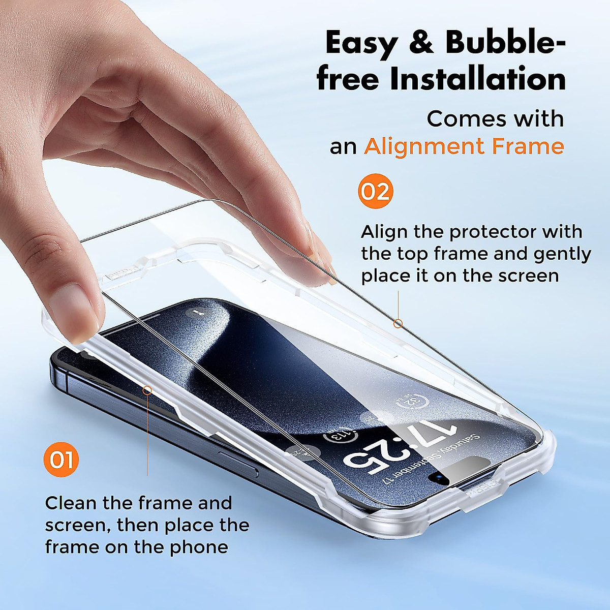 UNBREAKcable Shatterproof Tempered Glass Screen Protector for iPhone 15 Pro Max [3-Pack][Easy Installation Frame] [9H Hardness] [99.99% HD Clear] [Bubble Free] for Apple 6.7”