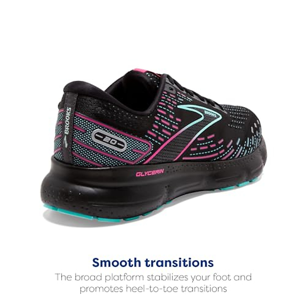Brooks Women's Glycerin 20 Neutral Running Shoe - Black/Blue Light/Pink - 7.5 Medium