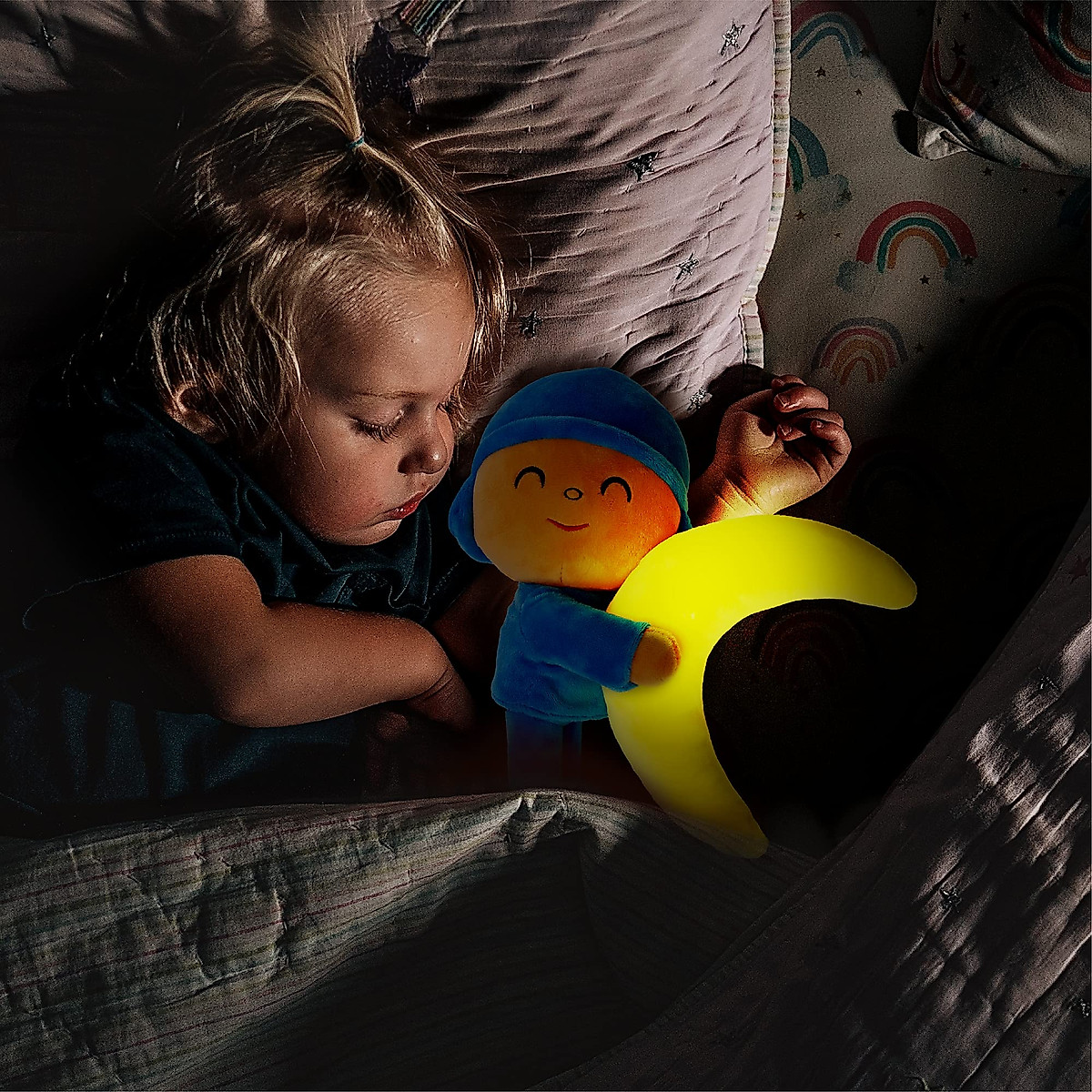Pocoyo Light Up Plush - Acts as a Night Light and Sleep Soother - for Toddlers, Girls and Boys - Officially Licensed Light Up Doll - Preschool Leaning Plush Bedtime (Light Up Moon Plush)