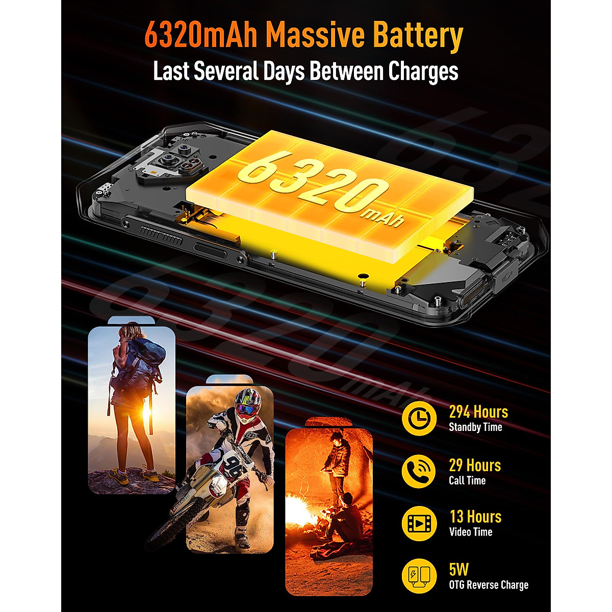 Ulefone Armor X13 & Case Rugged Smartphone, 50MP+24MP Night Vision Camera, Octa-core 12GB RAM 64GB ROM, 6.52 inch Screen, 6320mAh, Global Dual 4G, NFC/OTG/GPS/IP68/IP69K, Black