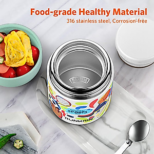 Insulated Food Jar for Hot Food, Runkrin 16oz Thermos Vacuum Double Wall Lunch Container with Spoon, Leak Proof Stainless Steel Thermal Bento Box for Kids Boys Girls Adults
