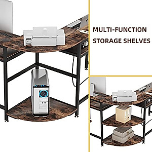 TIYASE L Shaped Desk with Power Outlet and USB Port, 59 in L-Shaped Computer Corner Desk with Storage Shelves, Home Office Desk Workstation with Monitor Stand, Tower Shelf, Rustic Brown